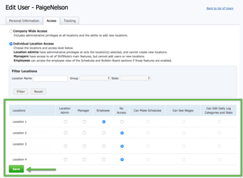 Changing user access permissions