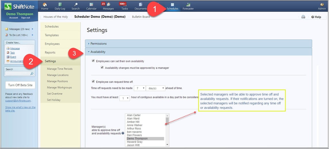 RTO manager settings